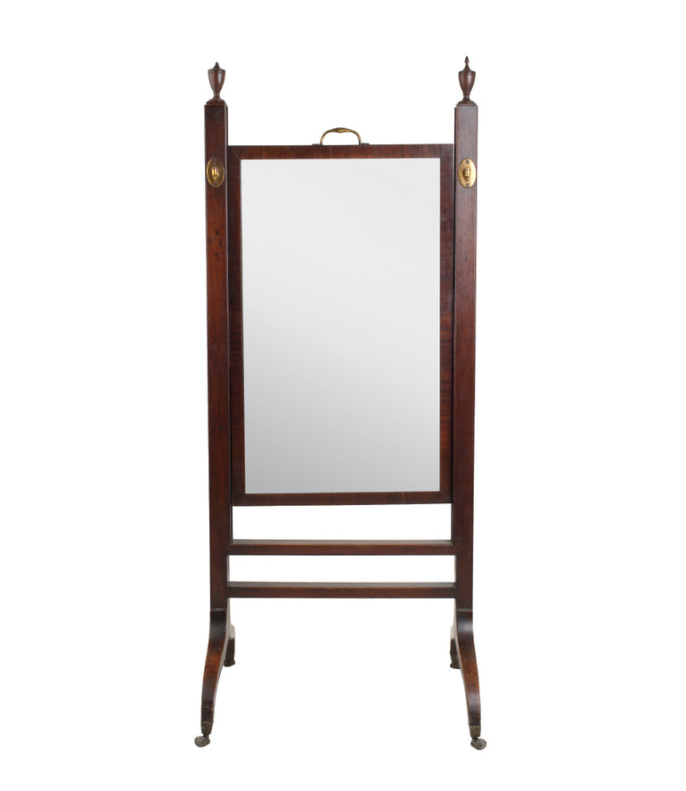 A petite and finely detailed Georgian cheval glass mirror with rise an ...