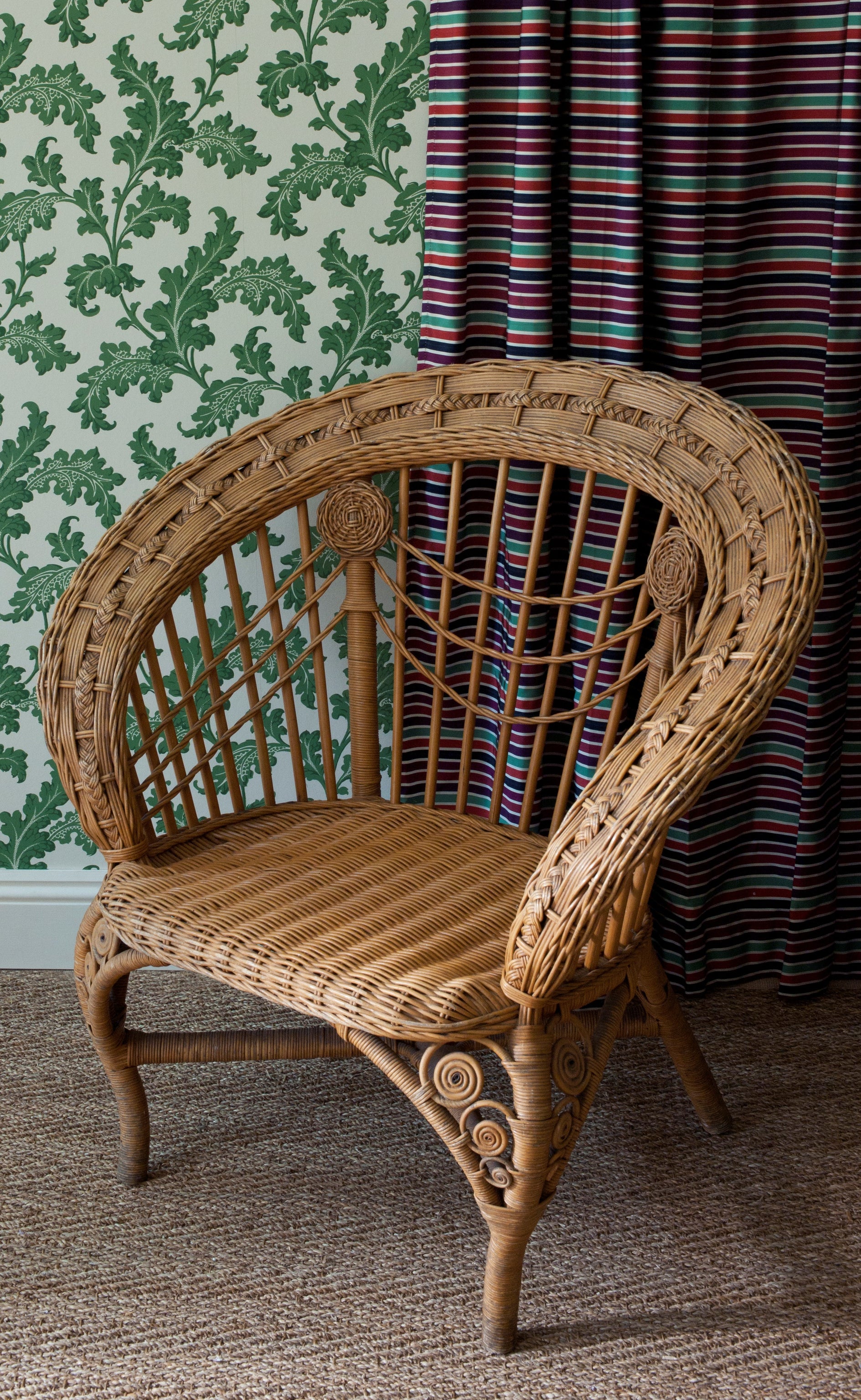 An antique pair of ornate, finely woven rattan chairs– Soane Britain
